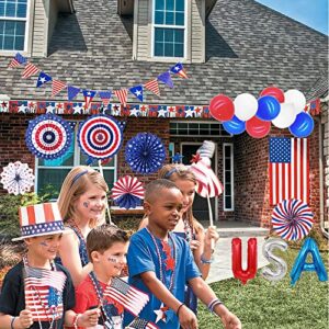 4th of July Decorations Patriotic Decorations Set - 53Pcs American Flag Party Supplies Including Paper Fans, Banner, Balloons, Hanging Swirl, Handheld Flags for Veterans Independence Day