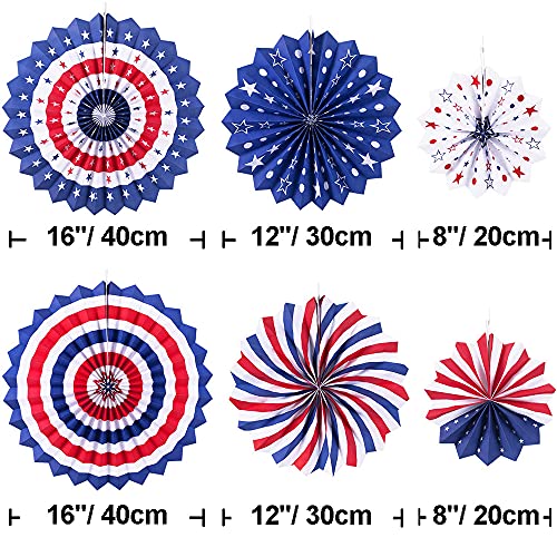 4th of July Decorations Patriotic Decorations Set - 53Pcs American Flag Party Supplies Including Paper Fans, Banner, Balloons, Hanging Swirl, Handheld Flags for Veterans Independence Day