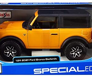 Maisto Diecast Cars 2021 Ford Bronco Badlands Orange Metallic with Black Top Special Edition 1/24 Diecast Model Car by Maisto 31530