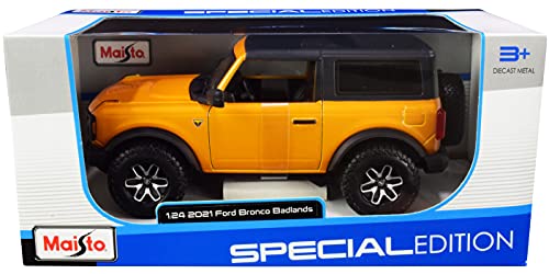 Maisto Diecast Cars 2021 Ford Bronco Badlands Orange Metallic with Black Top Special Edition 1/24 Diecast Model Car by Maisto 31530