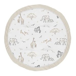 sweet jojo designs jungle safari animals boy girl baby playmat tummy time infant play mat brown taupe black and white gender neutral animal elephant giraffe wildlife adventure elephants serengeti