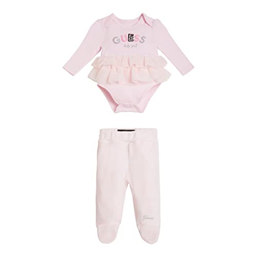 GUESS Baby Girl Long Sleeve Mesh Bodysuit 2 Piece Set, Ballet Pink, 0/3M