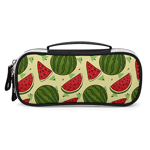 Watermelon Pattern Printed Pencil Case Bag Stationery Pouch with Handle Portable Makeup Bag Desk Organizer