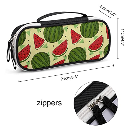 Watermelon Pattern Printed Pencil Case Bag Stationery Pouch with Handle Portable Makeup Bag Desk Organizer