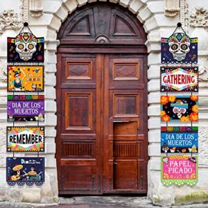 Day of the Dead Decoration Dia de los Muertos Banner Cinco De Mayo Door Porch Banner Sign Halloween Sugar Skull Party Hanging Decor Sugar Skulls and Skeletons Mexican Days of the Dead Party Decoration