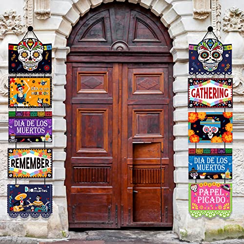 Day of the Dead Decoration Dia de los Muertos Banner Cinco De Mayo Door Porch Banner Sign Halloween Sugar Skull Party Hanging Decor Sugar Skulls and Skeletons Mexican Days of the Dead Party Decoration