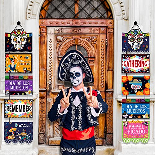 Day of the Dead Decoration Dia de los Muertos Banner Cinco De Mayo Door Porch Banner Sign Halloween Sugar Skull Party Hanging Decor Sugar Skulls and Skeletons Mexican Days of the Dead Party Decoration