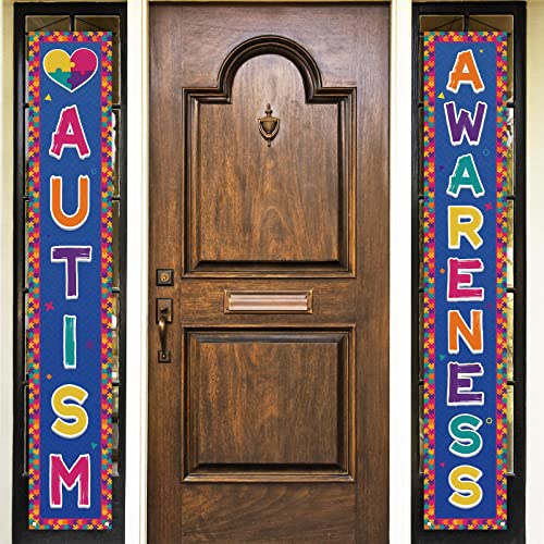 Nepnuser Autism Awareness Porch Banner Love Puzzle Piece April Front Door Hanging Sign Home Indoor Outdoor Decoration