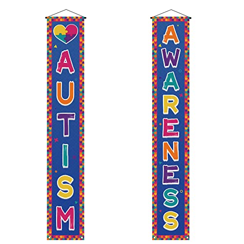 Nepnuser Autism Awareness Porch Banner Love Puzzle Piece April Front Door Hanging Sign Home Indoor Outdoor Decoration