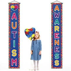 Nepnuser Autism Awareness Porch Banner Love Puzzle Piece April Front Door Hanging Sign Home Indoor Outdoor Decoration