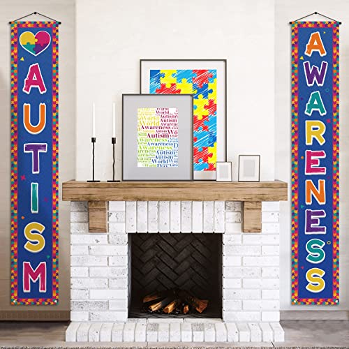 Nepnuser Autism Awareness Porch Banner Love Puzzle Piece April Front Door Hanging Sign Home Indoor Outdoor Decoration