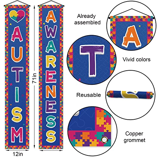 Nepnuser Autism Awareness Porch Banner Love Puzzle Piece April Front Door Hanging Sign Home Indoor Outdoor Decoration