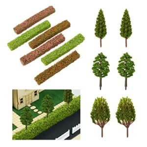 HOKPA 9Pcs Miniature Shrub Strips, 6Pcs Mixed Miniature Model Trees, Static Scenery Models for Architecture Building Railway Train Models Diorama Fairy Garden Scenery Landscape