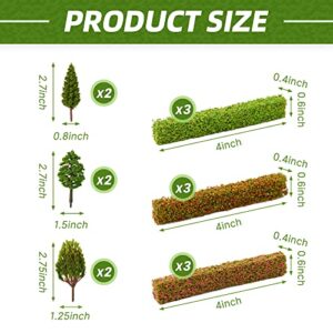 HOKPA 9Pcs Miniature Shrub Strips, 6Pcs Mixed Miniature Model Trees, Static Scenery Models for Architecture Building Railway Train Models Diorama Fairy Garden Scenery Landscape