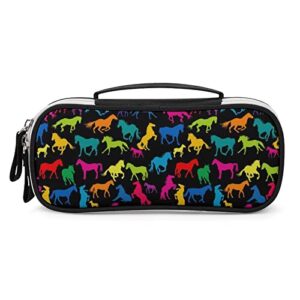 colored horses silhouettes printed pencil case bag stationery pouch with handle portable makeup bag desk organizer