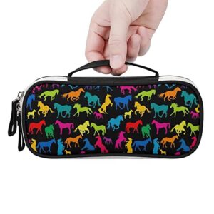 Colored Horses Silhouettes Printed Pencil Case Bag Stationery Pouch with Handle Portable Makeup Bag Desk Organizer