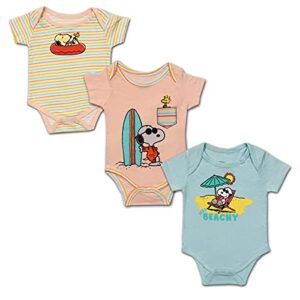 peanuts snoopy boys’ 3 pack bodysuits for newborn – multicolor/orange/blue