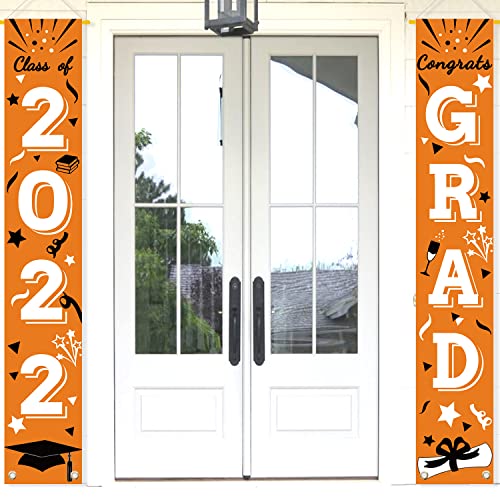 DUDOU Orange Graduation Porch Sign Class of 2022 Hanging Banner Front Entry Decoration Congrats Orange Black White Grad Party Decoration