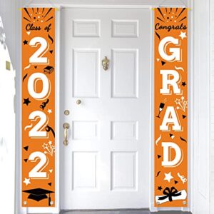 DUDOU Orange Graduation Porch Sign Class of 2022 Hanging Banner Front Entry Decoration Congrats Orange Black White Grad Party Decoration