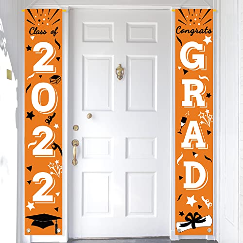 DUDOU Orange Graduation Porch Sign Class of 2022 Hanging Banner Front Entry Decoration Congrats Orange Black White Grad Party Decoration