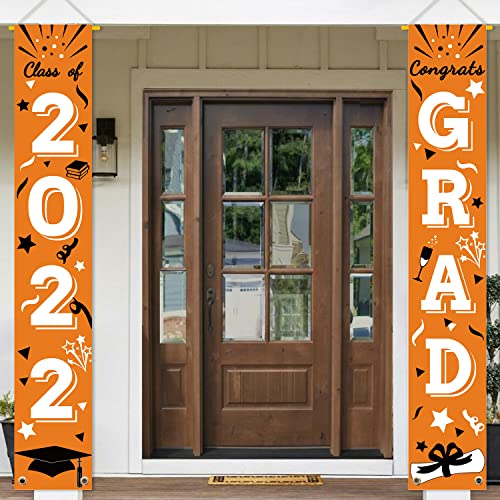 DUDOU Orange Graduation Porch Sign Class of 2022 Hanging Banner Front Entry Decoration Congrats Orange Black White Grad Party Decoration