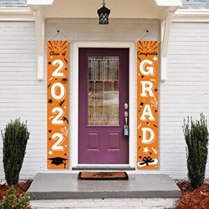 DUDOU Orange Graduation Porch Sign Class of 2022 Hanging Banner Front Entry Decoration Congrats Orange Black White Grad Party Decoration