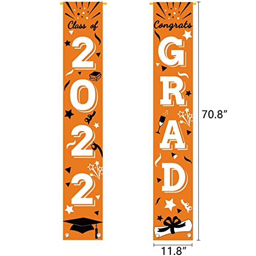 DUDOU Orange Graduation Porch Sign Class of 2022 Hanging Banner Front Entry Decoration Congrats Orange Black White Grad Party Decoration