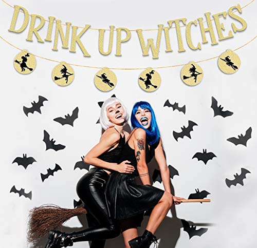 xo, Fetti Drink Up Witches Halloween Decorations Banner - Pre Strung - Adult Halloween Party Supplies Sign