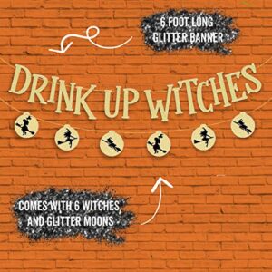 xo, Fetti Drink Up Witches Halloween Decorations Banner - Pre Strung - Adult Halloween Party Supplies Sign