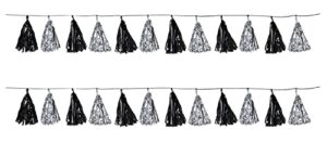 beistle metallic tassel garland new year’s eve decorations, graduation party supplies, awards night banner, 9.75″ x 8′, black/silver