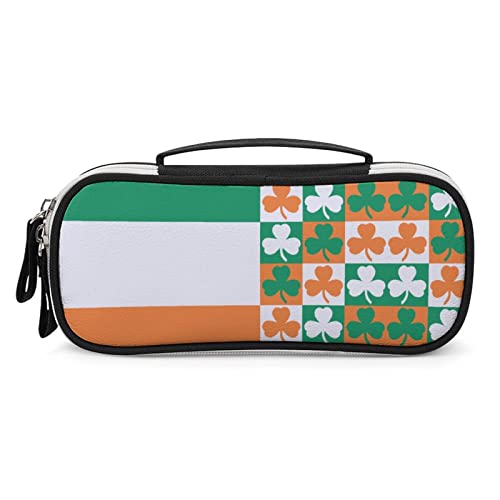 Ireland Flag Shamrock Clover Printed Pencil Case Bag Stationery Pouch with Handle Portable Makeup Bag Desk Organizer