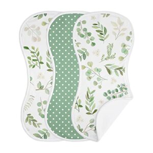 sweet jojo designs floral leaf baby boy girl absorbent burp cloths infant newborn green and white boho bohemian gender neutral watercolor botanical flower woodland tropical 3 pack set dribble drool