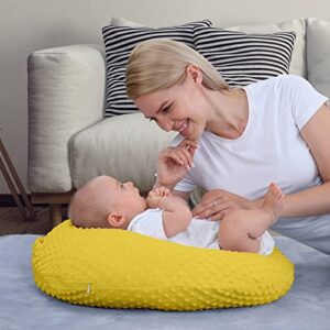 Newborn Baby Lounger with Super Soft Premium Minky Dot Baby Lounger Cover, 25 x 25 x 9/6 inches Infant Floor Seat, Newborn Essentials, Ultra Comfortable, Safe for Babies (Yellow)