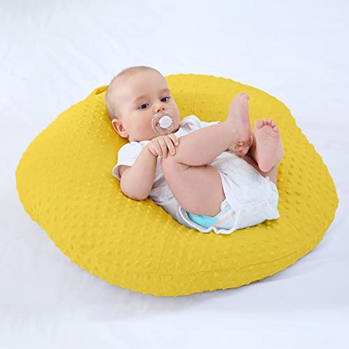 Newborn Baby Lounger with Super Soft Premium Minky Dot Baby Lounger Cover, 25 x 25 x 9/6 inches Infant Floor Seat, Newborn Essentials, Ultra Comfortable, Safe for Babies (Yellow)