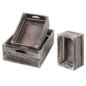 mygift country rustic torched wood storage decorative box, nesting wooden crate box container, set of 3