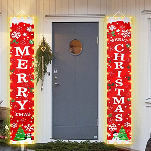 Christmas Decorations Banner with Lights, Pre-assembled Led Lights Merry Christmas Banner, Easy to Put up Christmas Door Banner & Christmas Wall Decor, Indoor and Outdoor Christmas Decorations