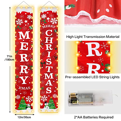 Christmas Decorations Banner with Lights, Pre-assembled Led Lights Merry Christmas Banner, Easy to Put up Christmas Door Banner & Christmas Wall Decor, Indoor and Outdoor Christmas Decorations