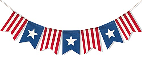 Uniwish American Flag Bunting Banner 4th of July Decorations, Patriotic Stars and Stripes American Independence Day Indoor Outdoor Hanging Sign