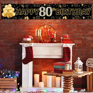 Pimvimcim Gold 80th Birthday Banner Backdrop Decorations for Women Men, Happy 80 Year Old Birthday Party Sign Supplies, Eighty Years Old Birthday Party Decor Photo Props(9.8 X 1.6 Ft)