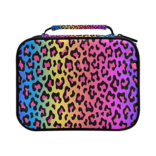 xigua Neon Rainbow Leopard Print Double Zipper Colored Pencil Case 96 Slots Pen Pencil Bag Large Capacity Pencil with Handle Strap Colored Pencil Box