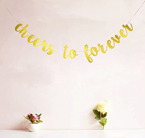 StarsGarden Cheers to Fovever Banner Hanging Garland -Perfect Decoration for Bridal Shower, Engagement, Bachelorette, Wedding Party(Gold)