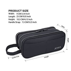 JEMIA Multi Compartments Collection 3 Independent Zipper Compartments with Handle Strap Pencil Case (Black, Polyester)