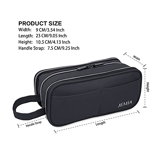 JEMIA Multi Compartments Collection 3 Independent Zipper Compartments with Handle Strap Pencil Case (Black, Polyester)