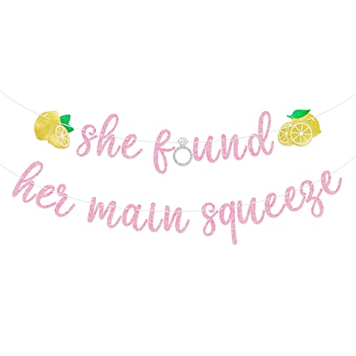 She Found Her Main Squeeze Banner, Lemon Themed Shower, Couples Bridal Shower,Bachelorette Party, Lemon Theme Bridal Shower Party Decorations,Pre-strung, Pink Glitter