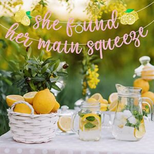 She Found Her Main Squeeze Banner, Lemon Themed Shower, Couples Bridal Shower,Bachelorette Party, Lemon Theme Bridal Shower Party Decorations,Pre-strung, Pink Glitter