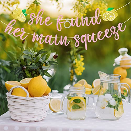 She Found Her Main Squeeze Banner, Lemon Themed Shower, Couples Bridal Shower,Bachelorette Party, Lemon Theme Bridal Shower Party Decorations,Pre-strung, Pink Glitter