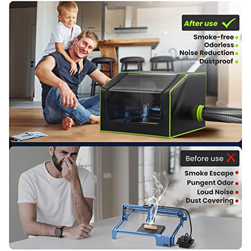 BROVR Laser Engraver Enclosure with Exhaust Fan, Pipe, LED Light, Fireproof Laser Enclosure for Most Laser Cutter, Laser Accessories Effectively Isolates 99% of Smoke, Odor & Dust, Noise Reduction