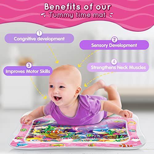 Infinno Tummy Time Mat Premium Baby Water Play Mat for Babies, Baby Toys for 3 to 24 Months, Blue Whale Style and Pink Dolphin Style