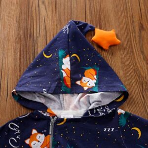 IURNXB Baby Zipper Romper Clothes Stylish Fox Design Long Sleeve Hooded Jumpsuit for Baby