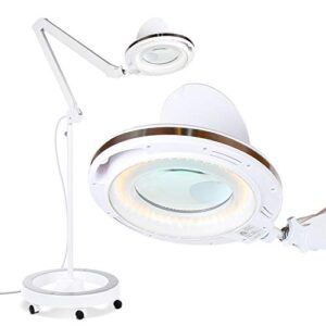 brightech lightview pro magnifying glass with light and stand, magnifying floor lamp with a 6-wheel rolling base for facials, lash estheticians, dimmable led work light for sewing, crafts